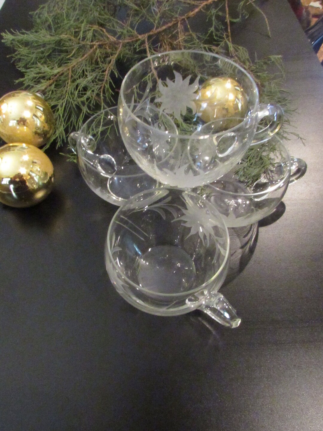 Vintage Delicate Etched Crystal Punch Cups Glass Coffee Teacups Punch ...