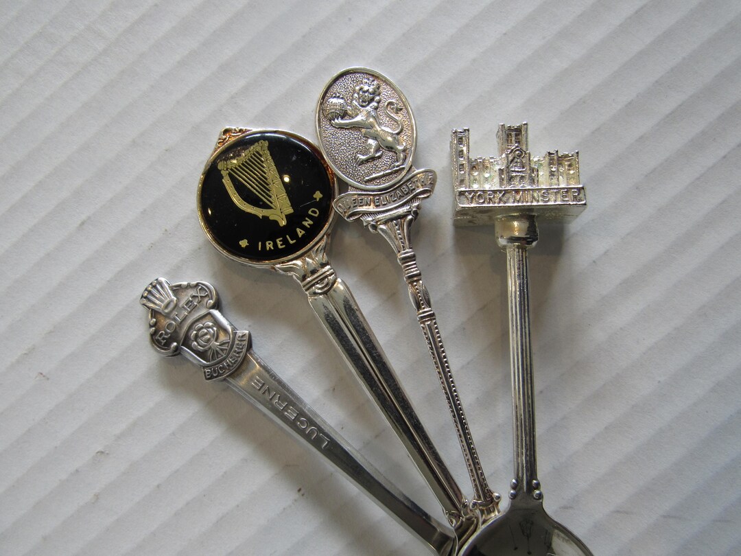 Vintage Silverplate Souvenir Spoons EACH Ireland Rolex Queen Elizabeth ...