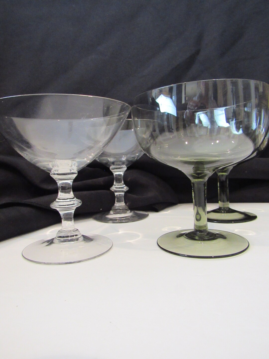 Vintage Crystal Coupe Glasses Mid Century Set Of 4 Mixed Pattern Etched Crystal Coupes Craft