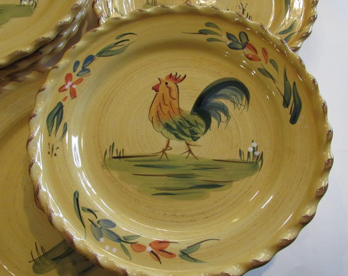 Vintage Ceramic Rooster Chicken Plates Braided Edge Set of 6 Farmhouse ...