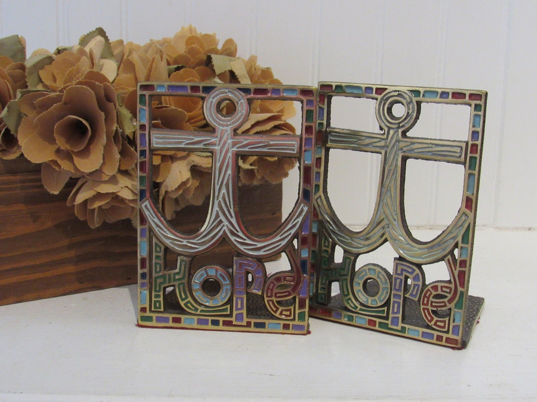 Vintage Brass Anchor HOPE Christian Bookends Book Ends Inspirational ...