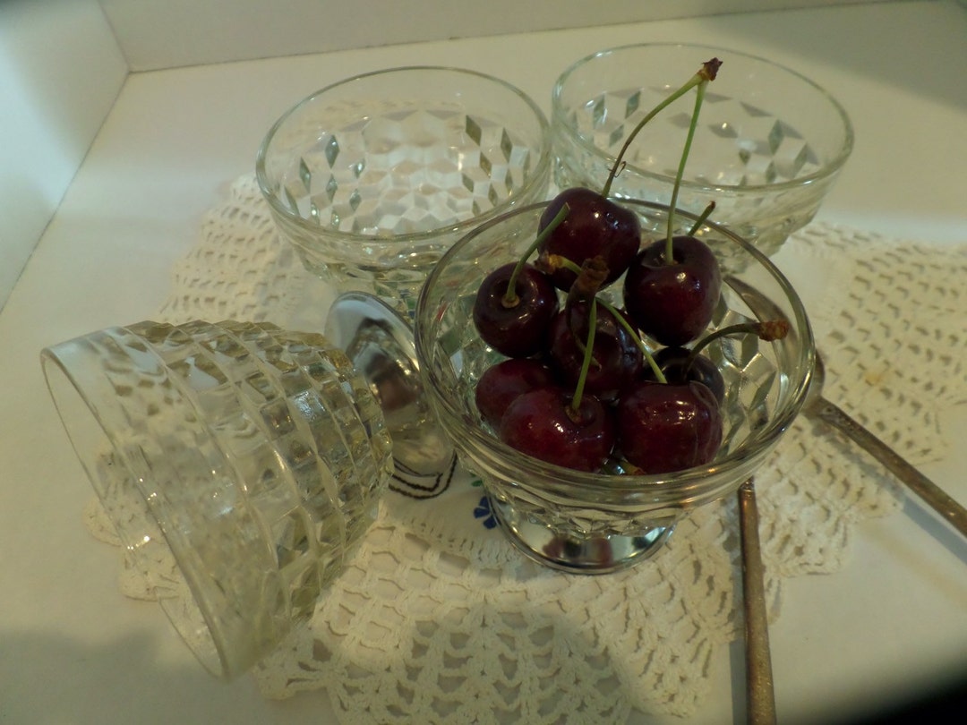 Vintage Chrome Footed Pressed Glass Cups Dessert Glasses Bowls Set of 4 ...