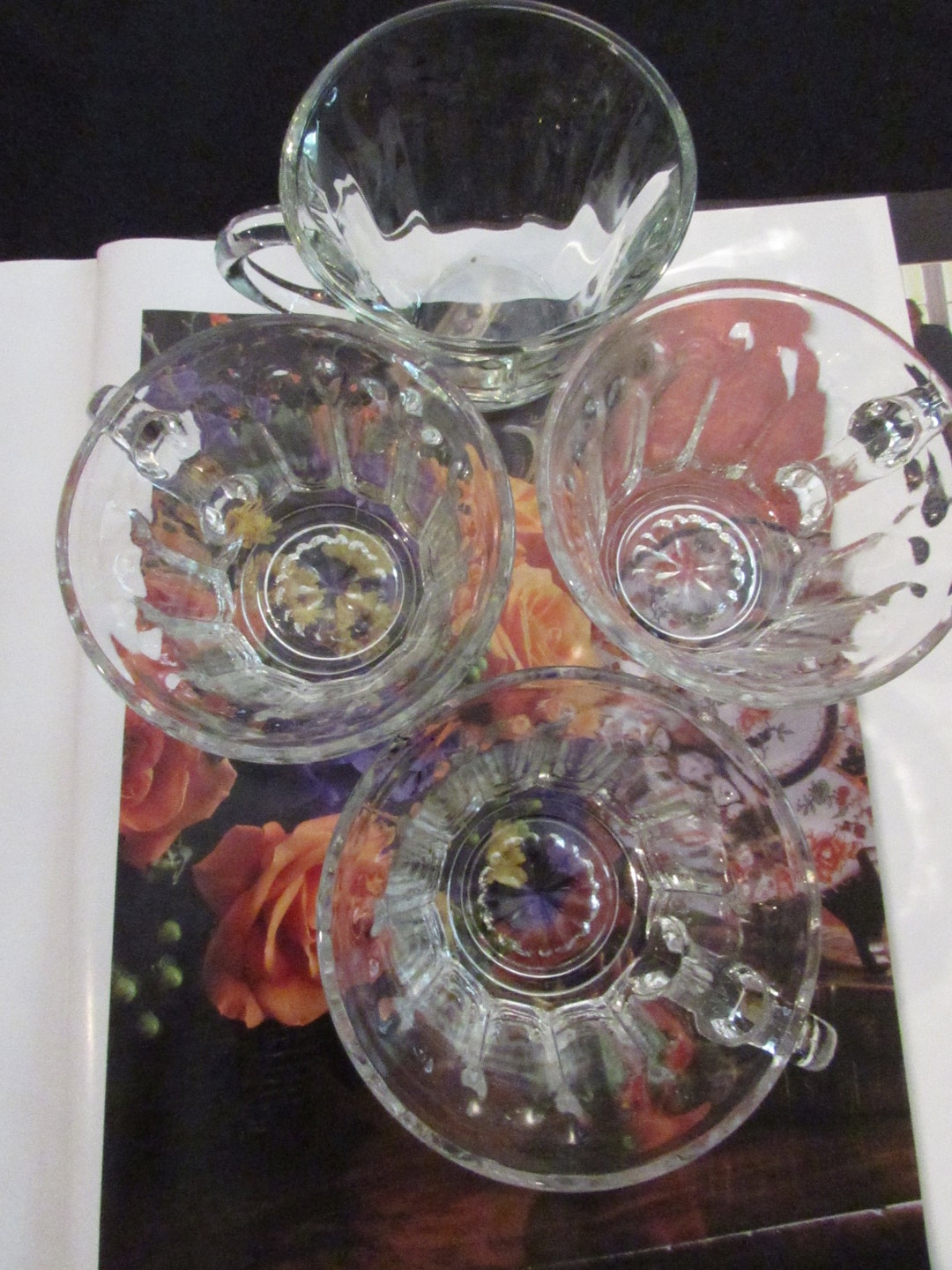 Vintage Pressed Glass Punch Cups, Floral Pattern, Set of 4 - Etsy