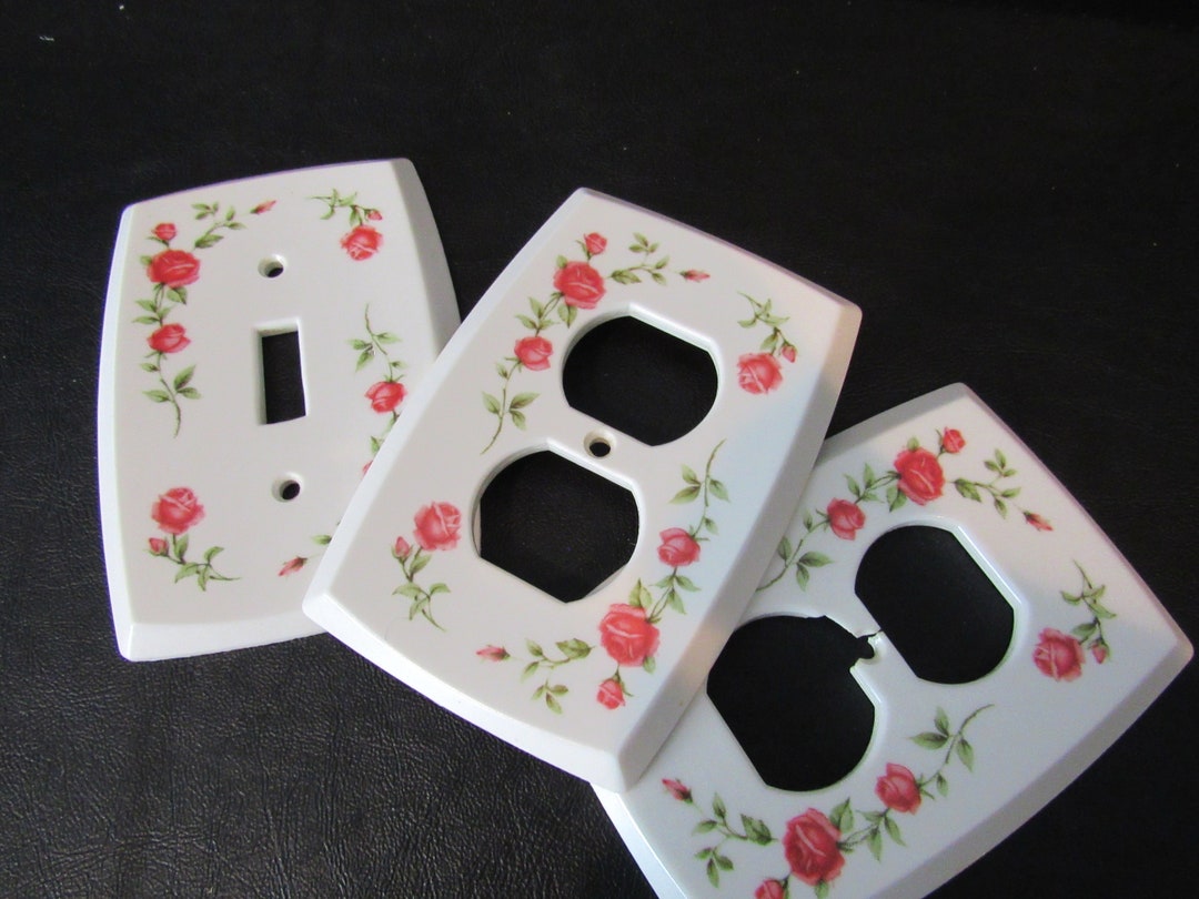 Vintage Plastic Rose Light Switch Plate Receptacle Cover Set - Etsy