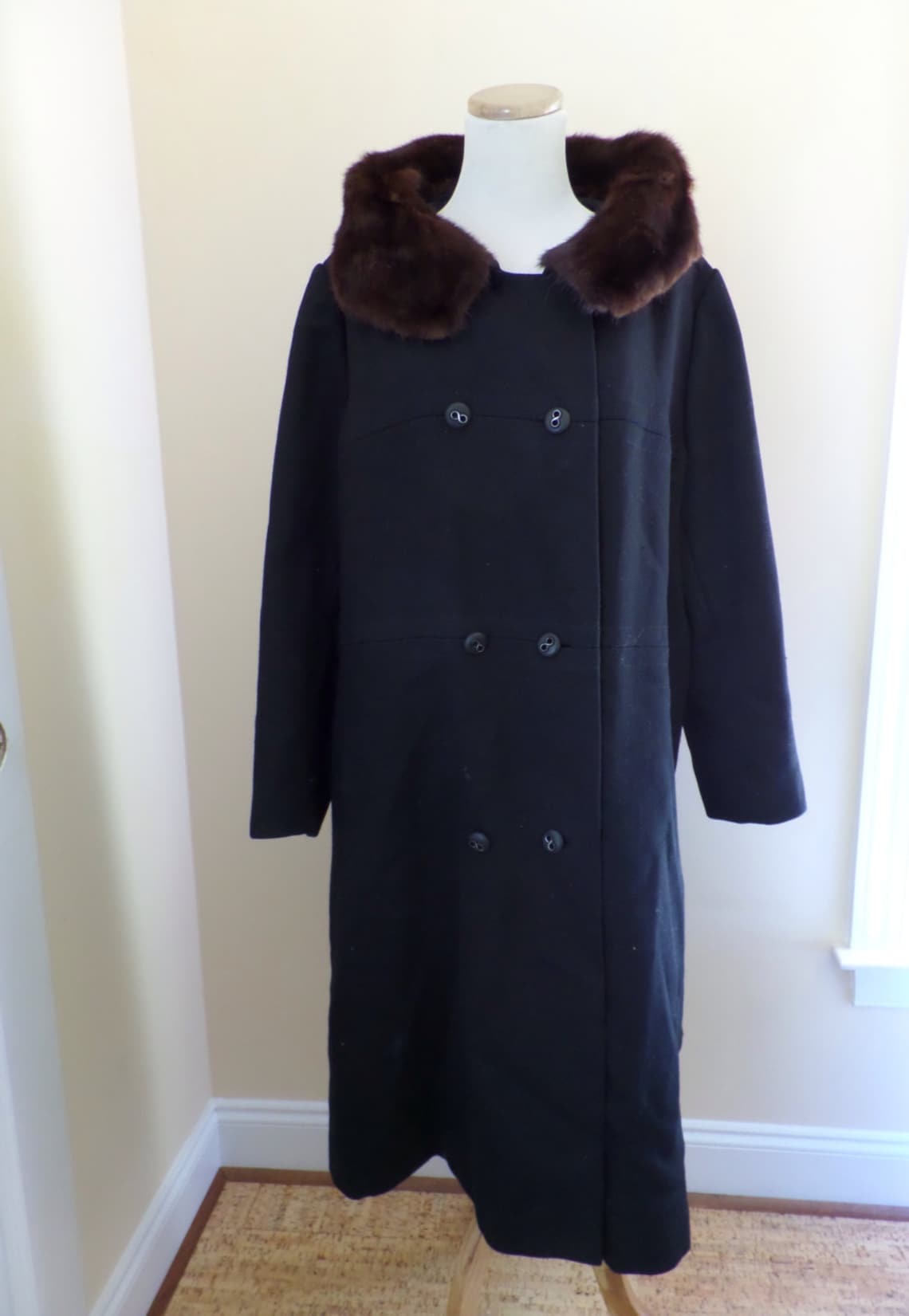 Vintage Fur Collar Overcoat Black - Etsy