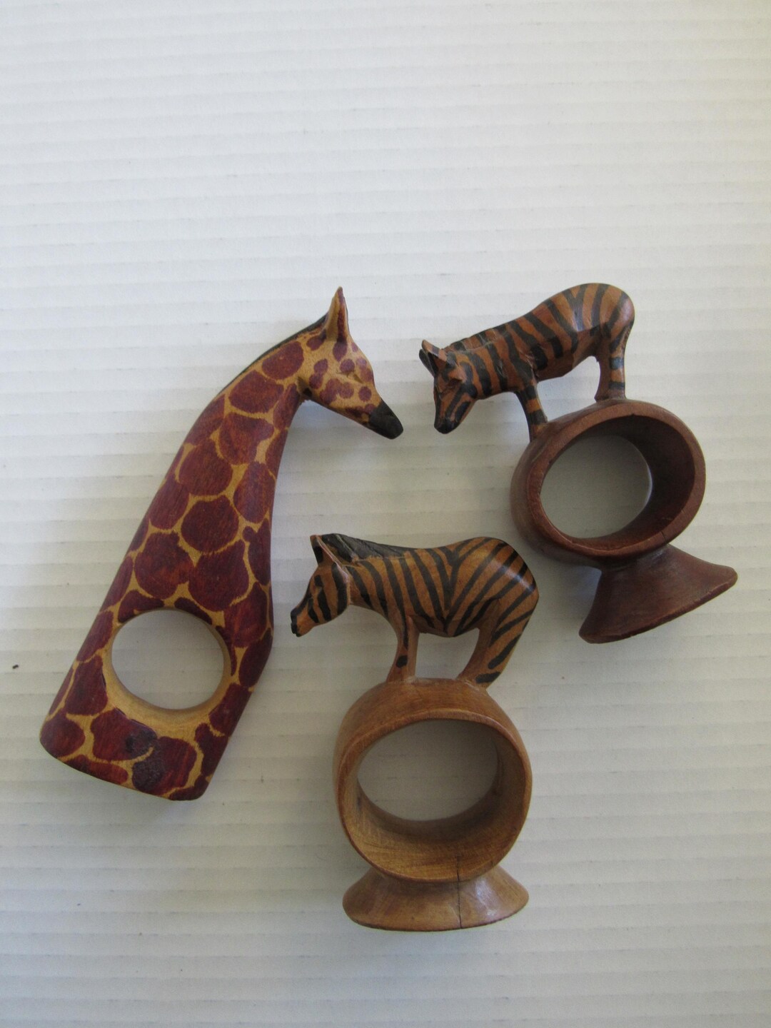 Vintage Hand Carved Giraffe and Zebra Napkin Rings Made in Kenya Africa ...