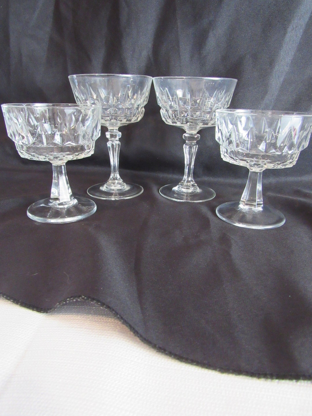 Vintage Coupe Heavy French Arcoroc Glasses Set of 4 Mixed Pattern ...