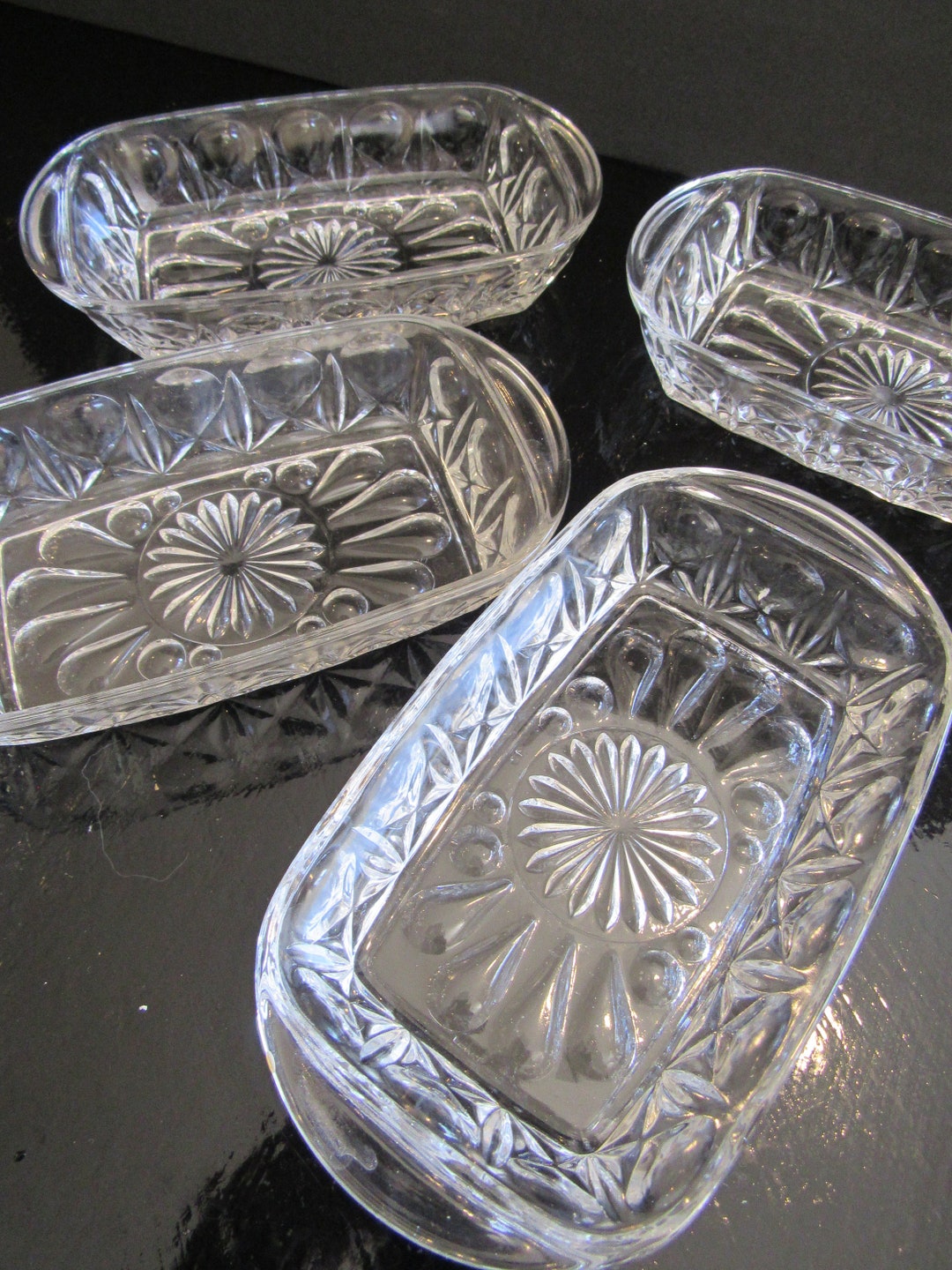 Vintage EAPG Relish Plate crudites Set of 4 Clear Glass Dishes Serving ...