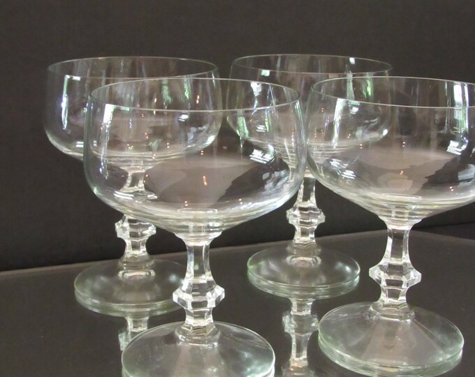 Vintage CRYSTAL COUPES Set of 4 Knobby Stem Retro Bar Craft Cocktails ...