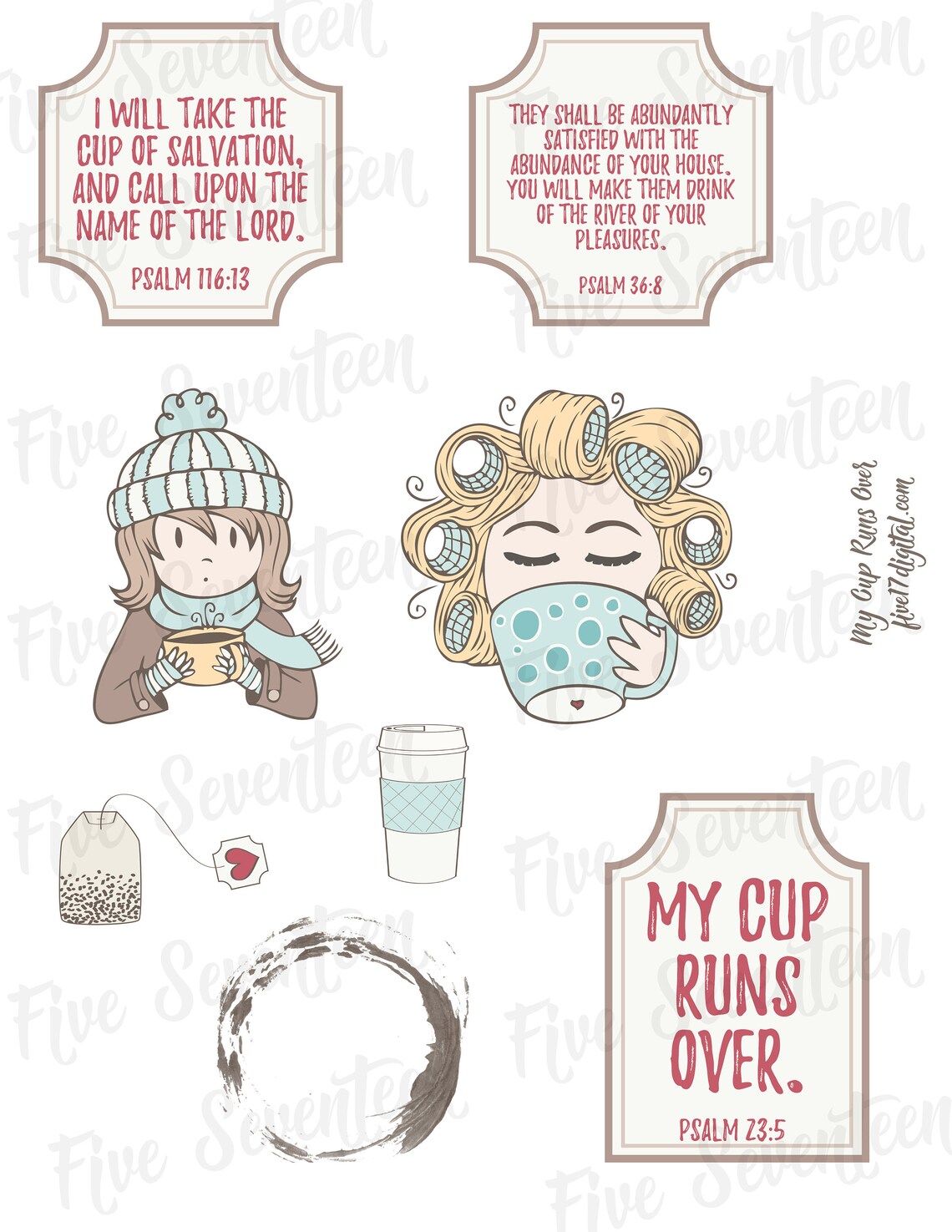 Bible Journaling Printable Kit - Cup Runs Over - Coffee and Tea - Etsy
