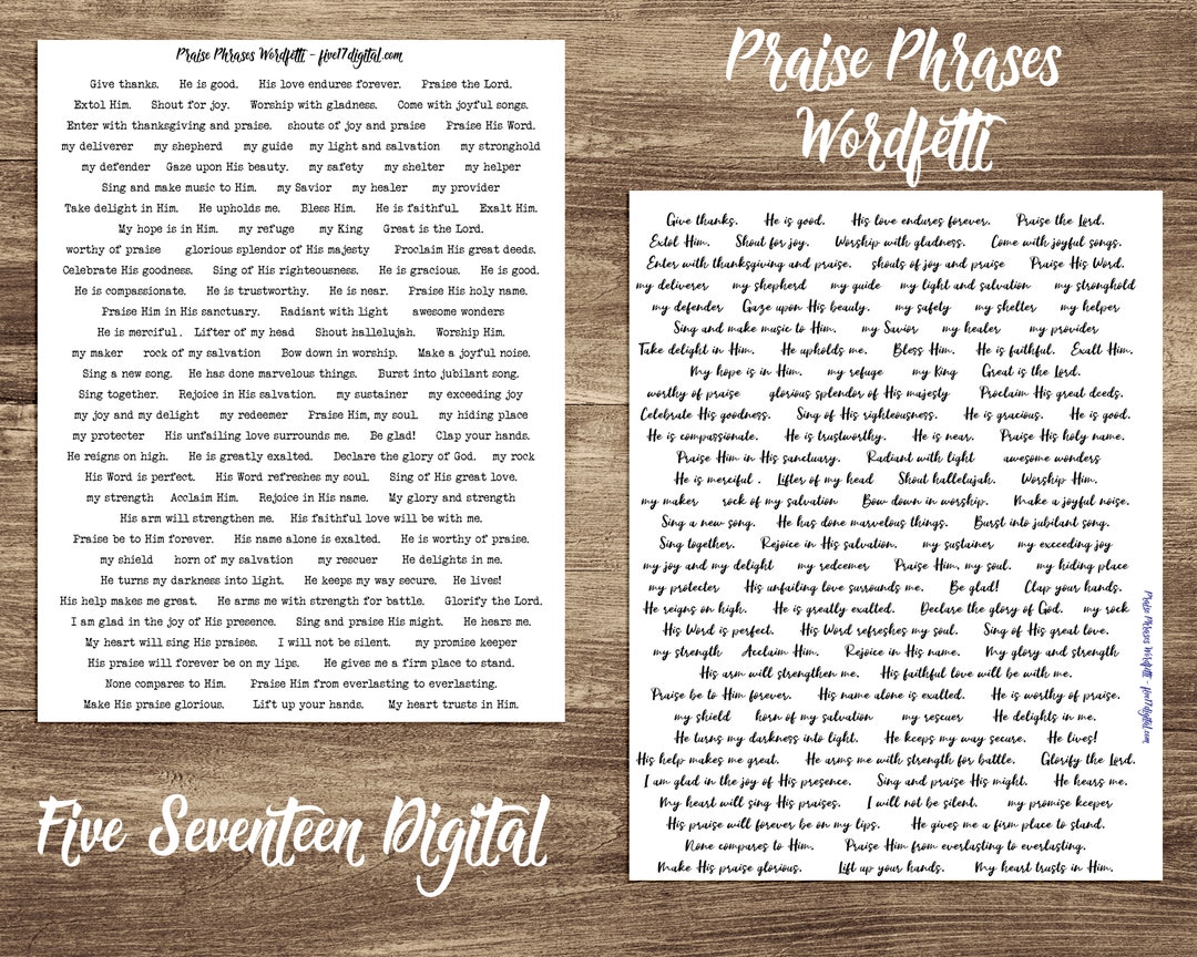 Praise Phrases Bible Journaling Wordfetti Printable Kit - Psalms ...
