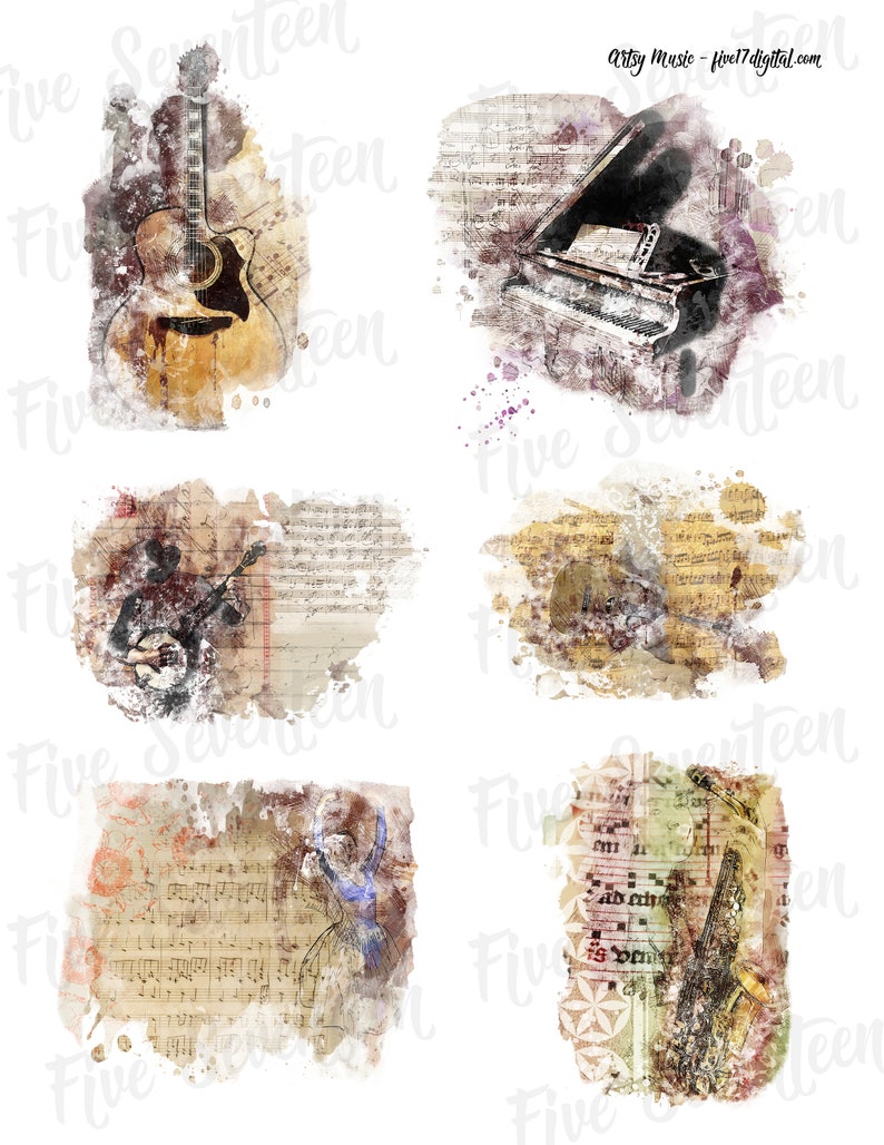 Artsy Music Printable for Art Journaling, Junk Journals, Bullet ...