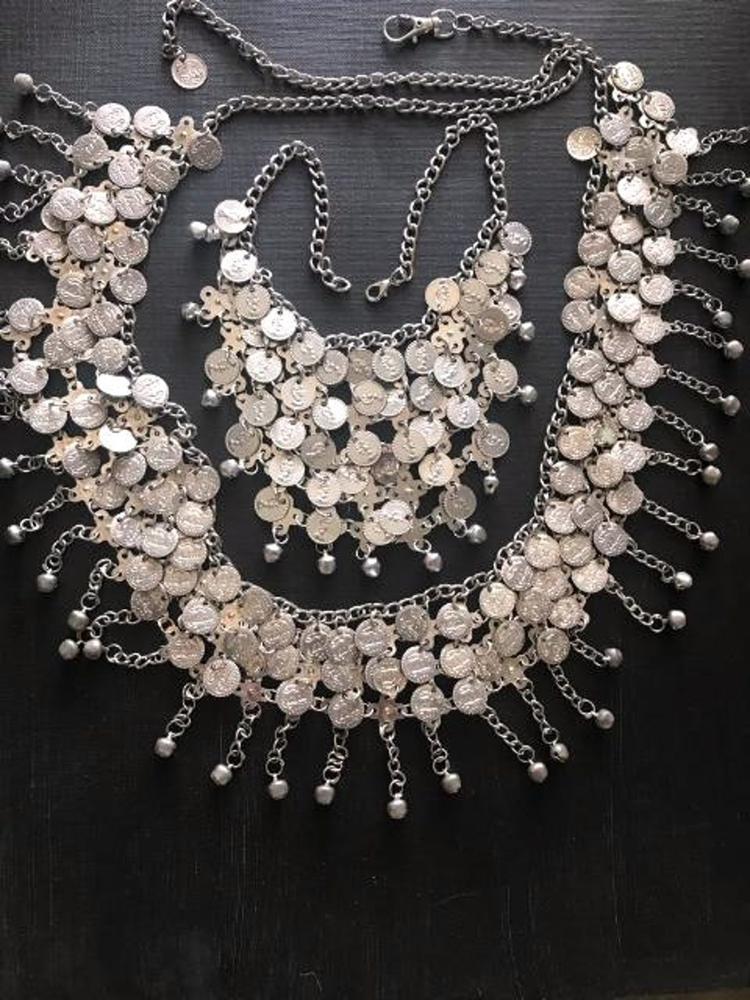 Belly Dance Coin Necklace-belt Set: Silver Plated Boho Body Jewelry - Etsy