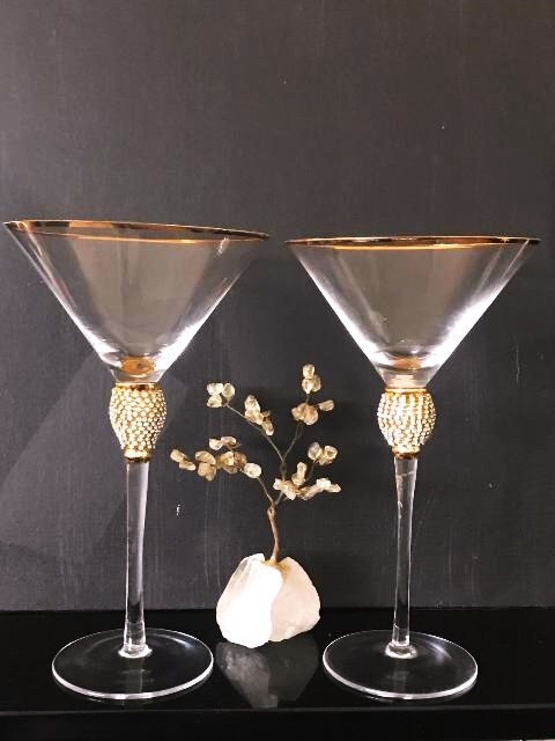 Rhinestone Martini Glasses: Gold Rim Bling Barware, Set of 2 - Etsy