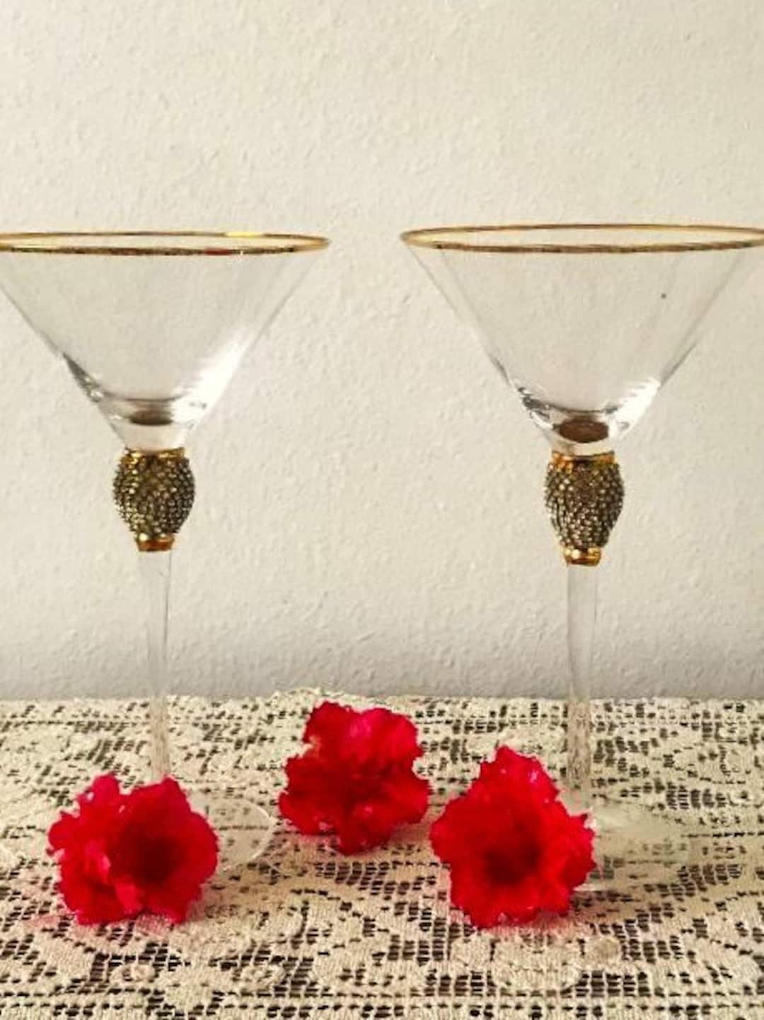 2 Rhinestone Glasses, 2 Martini Glasses, Valentine's Day, Bling Martini ...