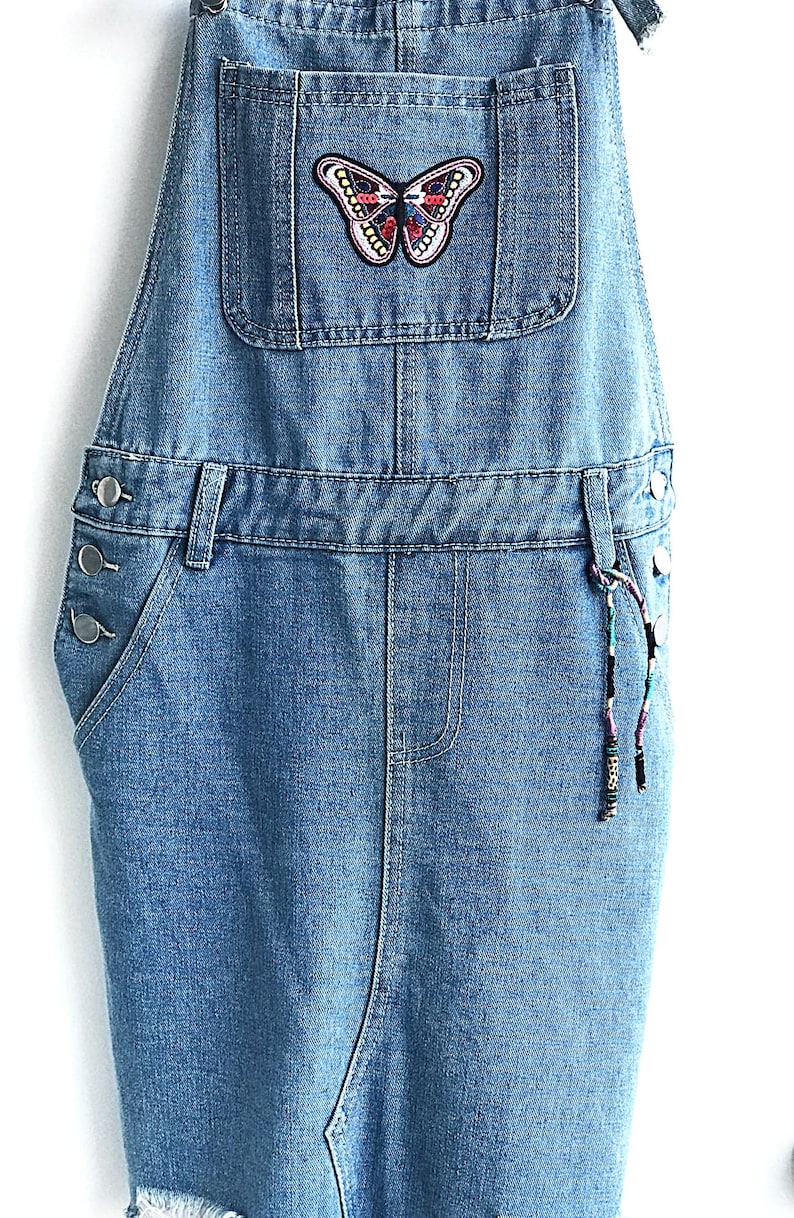 Denim Short Dress: Blue Jean Cutoff Outfit, Butterfly Applique, Size 8 ...