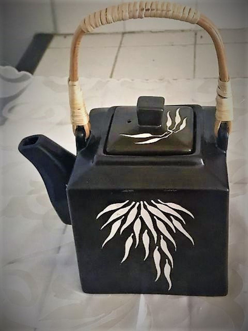 Vietnamese Teapot, Vintage Teapot, Brown Square Teapot, Stone Ware ...