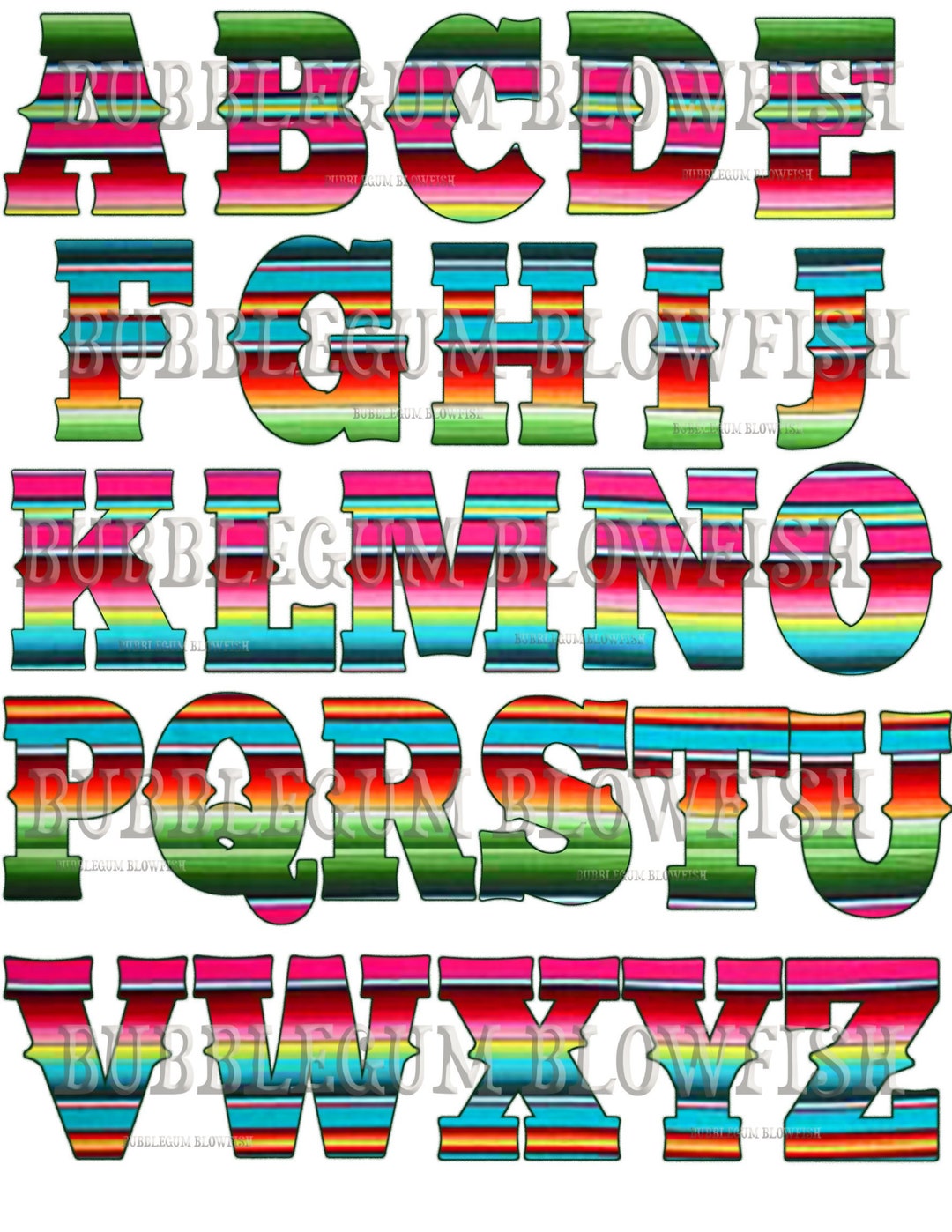Mexican Serape New Digital Clipart Letters Single File Collage PNG ...