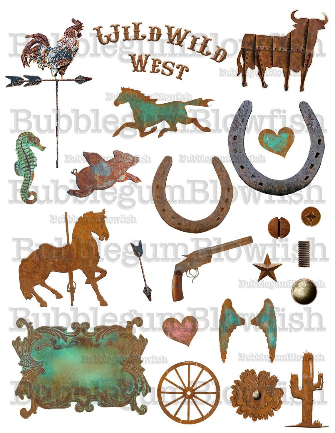 Rusty Things Wild Wild West Rodeo Rust Tarnished Digital Graphic Design ...