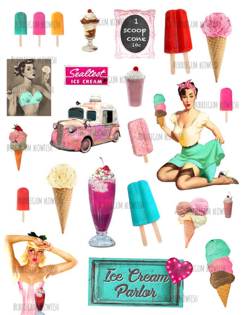 VinTagE Ice Cream Parlor Pinups popsicles floats Digital | Etsy