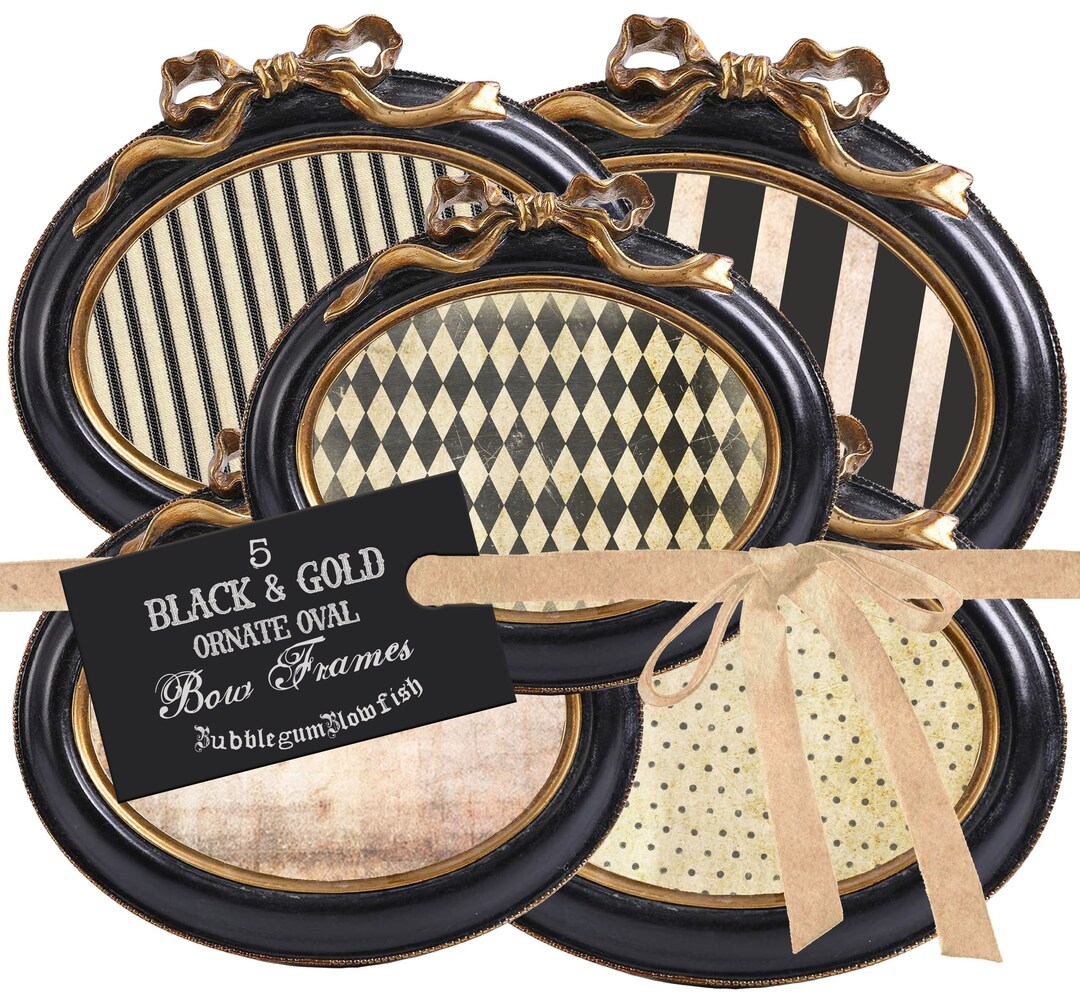 Black & Gold Ornate Vintage Bow Frames Digital Frames Digital Clipart ...