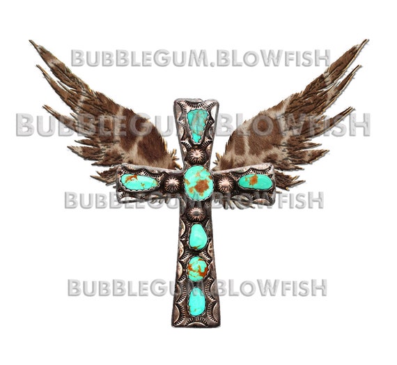 Turquoise Cross Rusty Wings 6 Individual PNG File Digital | Etsy