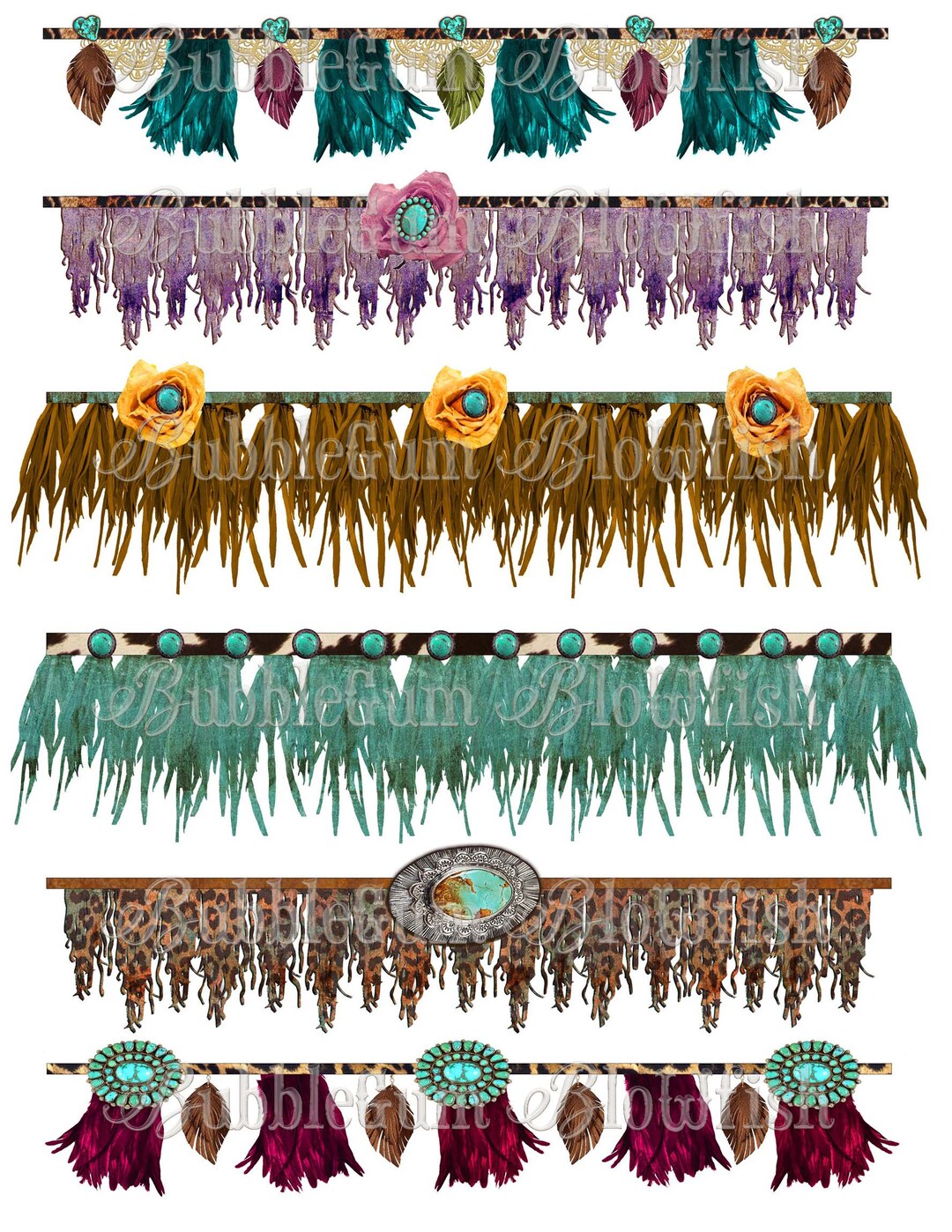 Western Turquoise Leather Fringe 1 Digital PNG FILE Single Sheet ...