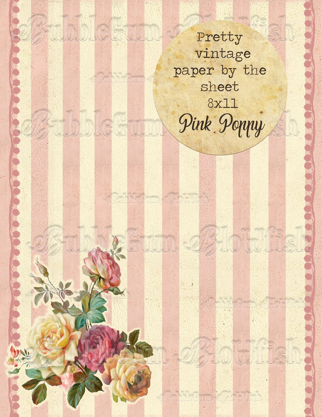 Bubblegumblowfish Pretty Vintage Paper by the Sheet Pink Poppy Digital ...