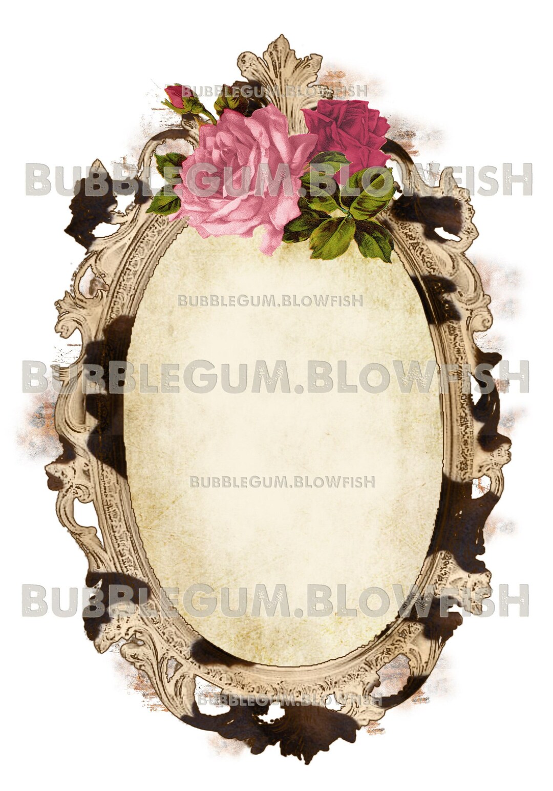 Cow Print Rose Ornate Vintage Oval Frame Individual PNG File Digital ...