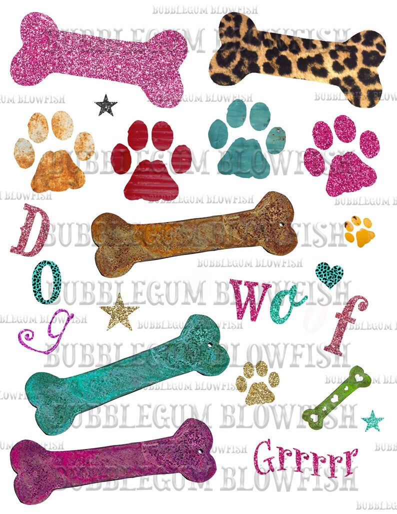 Dog Bones and Paws Cute Doggy Clipart Digital Download Graphic - Etsy