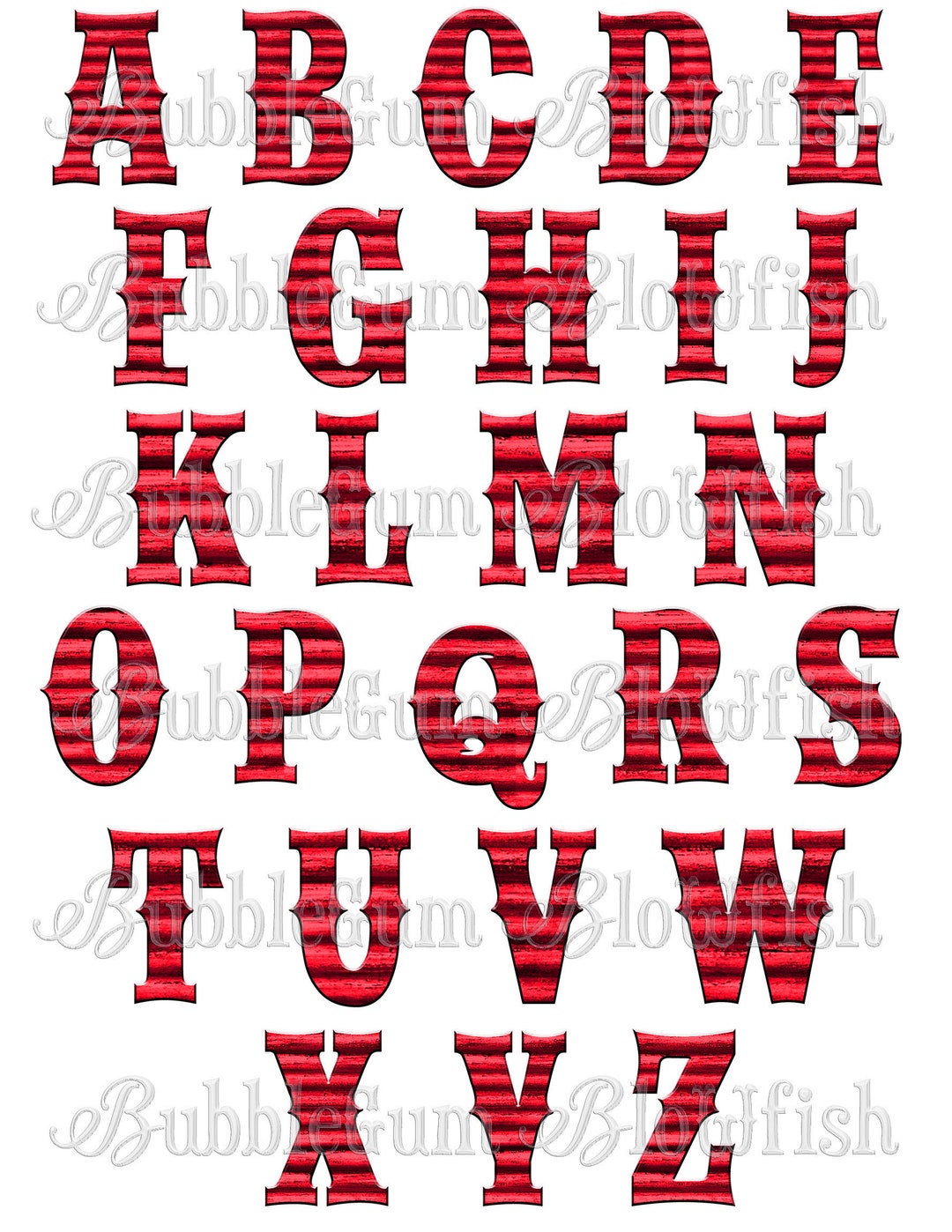 Corrugated Rippled Red Metal Letters Alphabet Single File Collage Sheet ...
