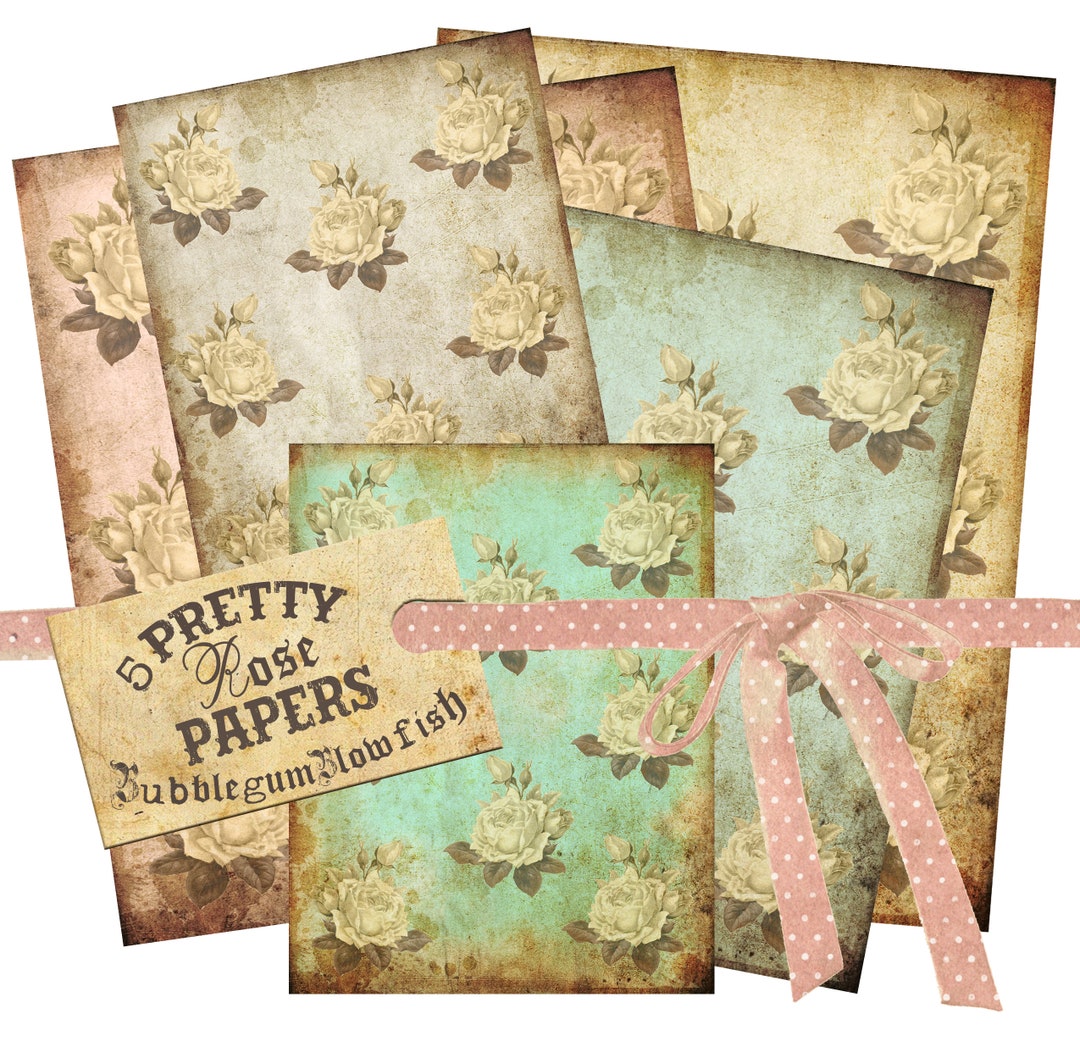 Gorgeous Vintage Distressed Rose Digital Paper Pack Includes 5 Sheets ...
