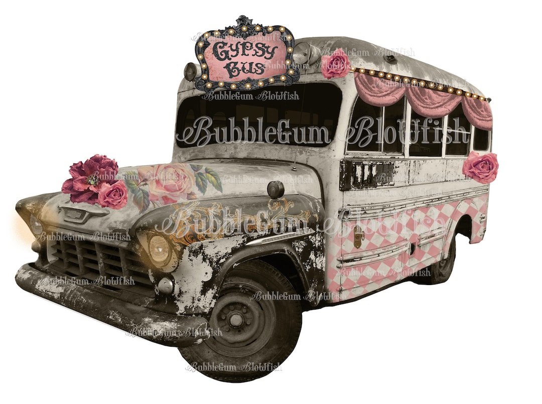 Gypsy Wagon Gypsy Bus Black & White With Pink Whimsical Gypsy Bus ...
