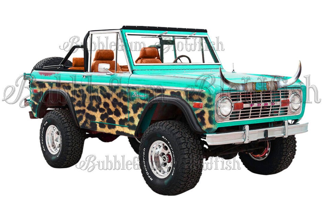 Turquoise Cheetah Leopard #2 Ford Bronco With Bullhorns Individual PNG ...