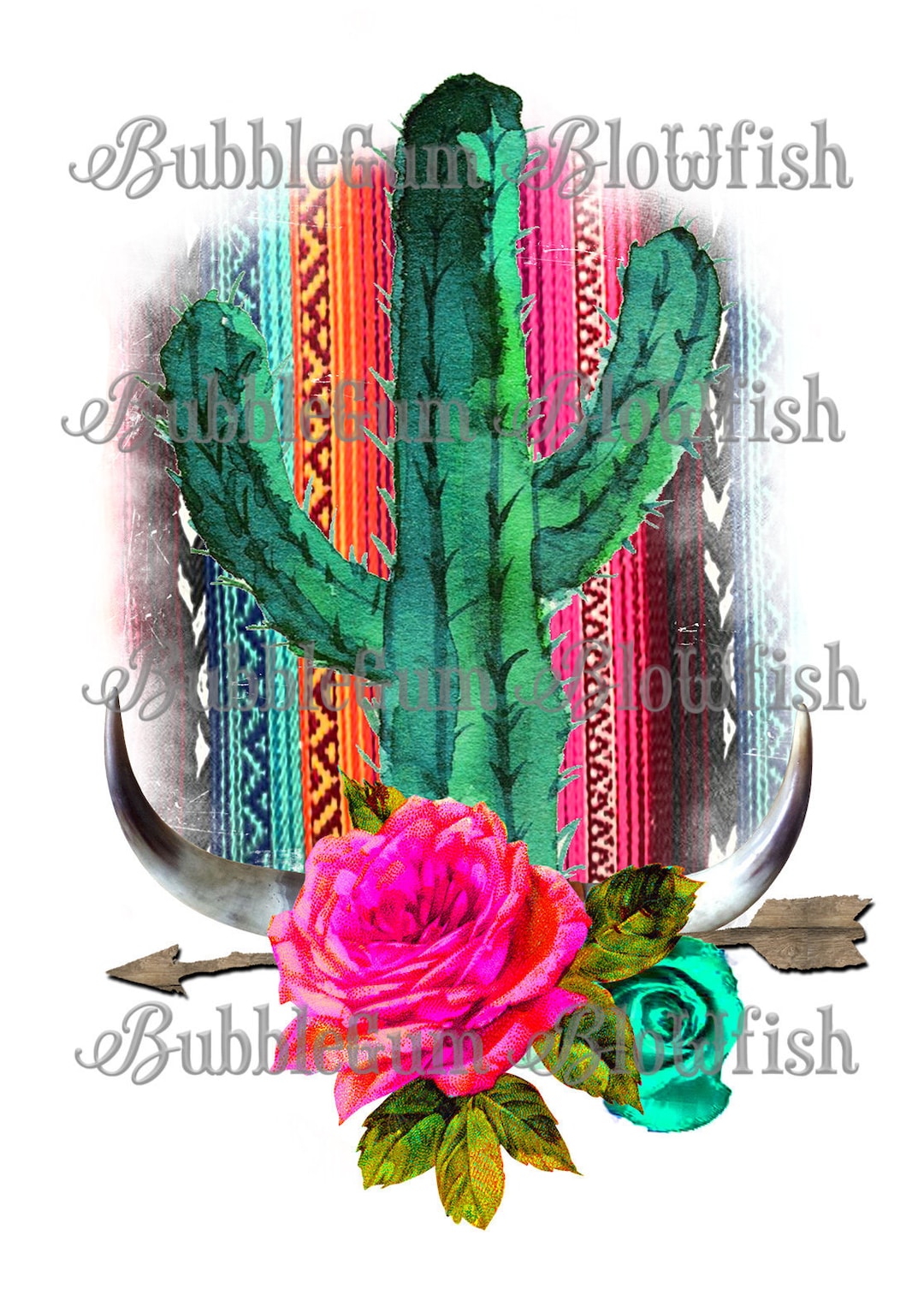 Serape Cactus Cheetah Print Arrow Rose Bull Horn TSHIRT Transfer DIY or ...