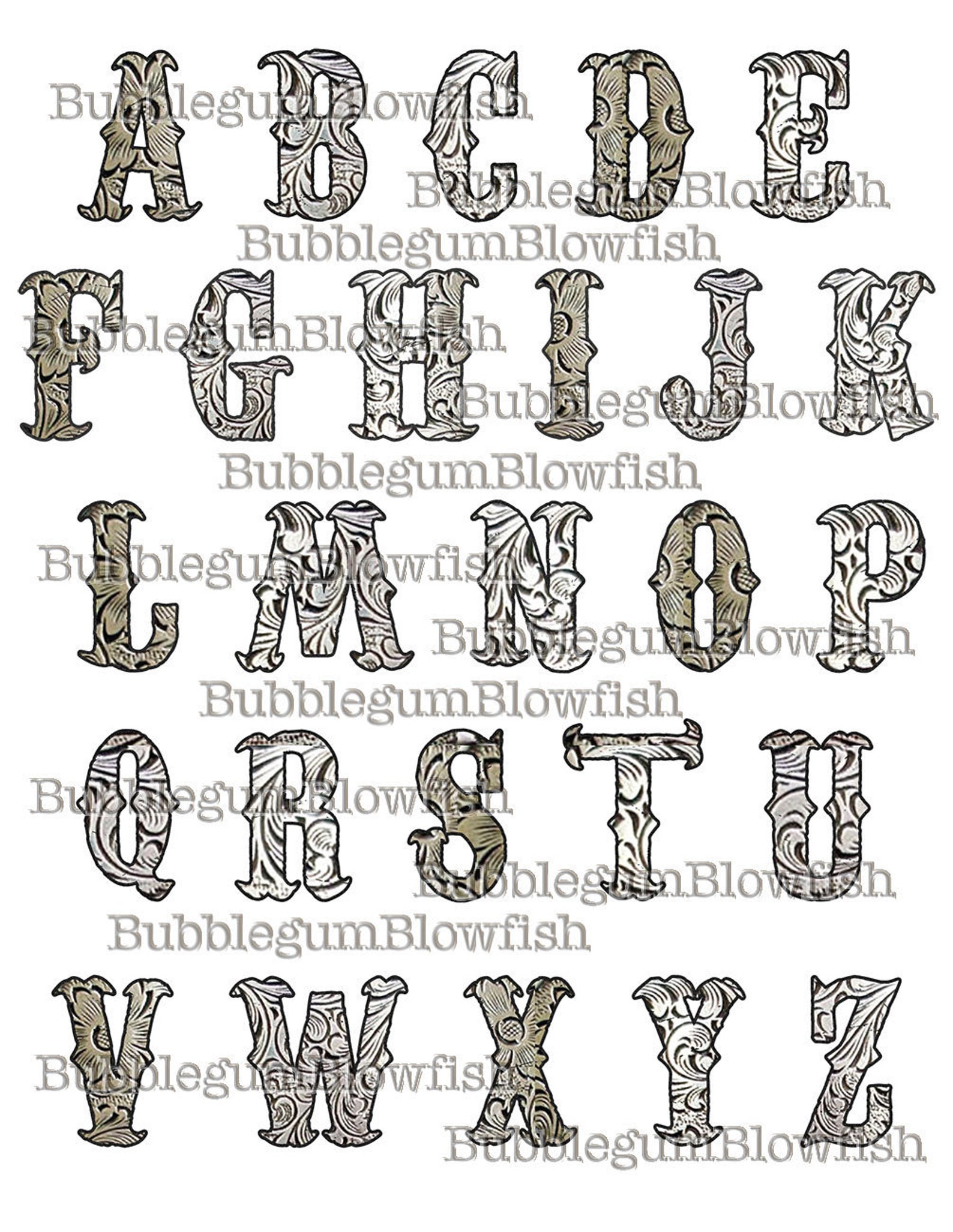 NEW silver detailed alphabet letters digital clipart single | Etsy