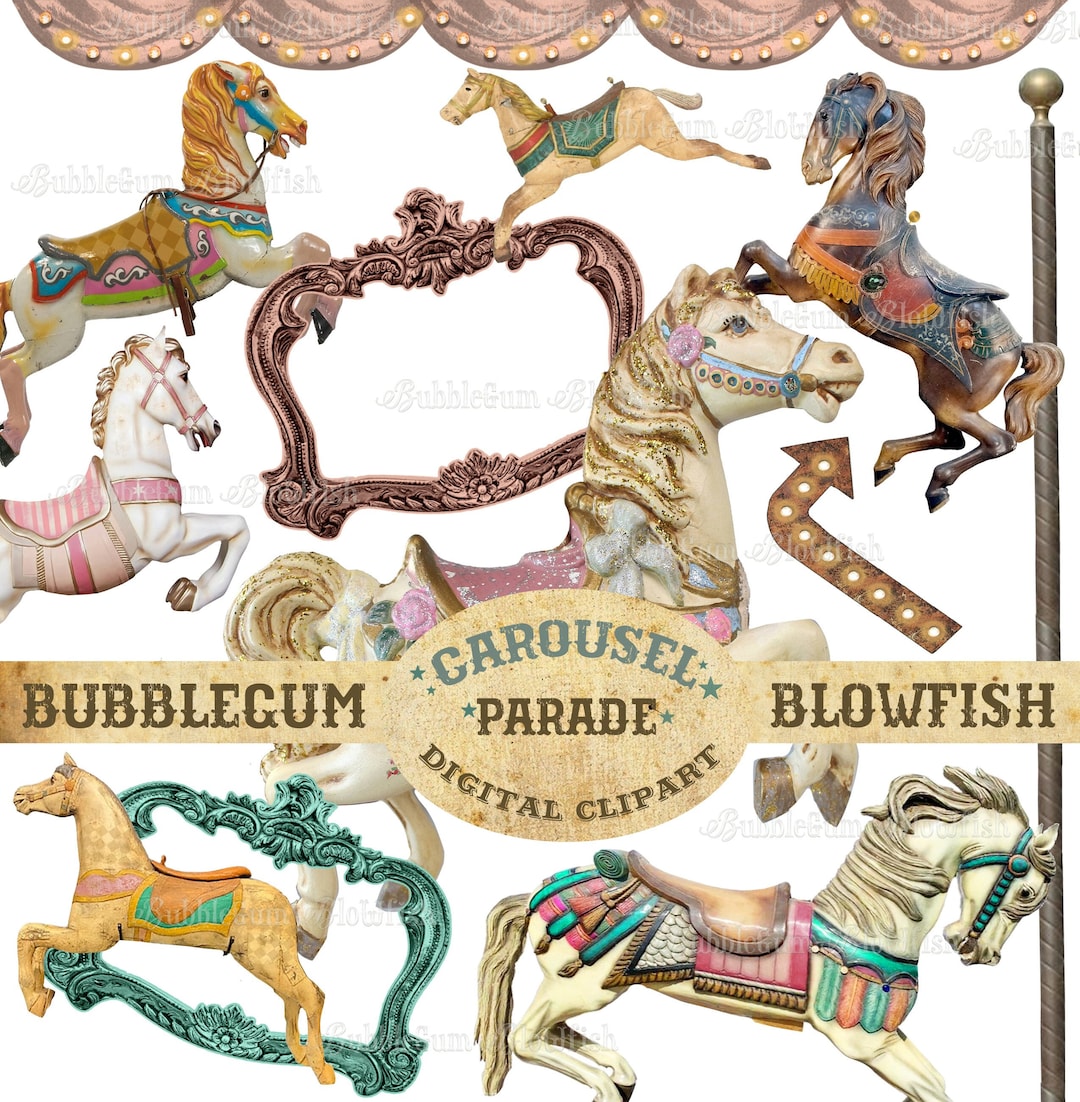 Carousel Parade Digital Clipart Set on Two Individual Png Collage ...