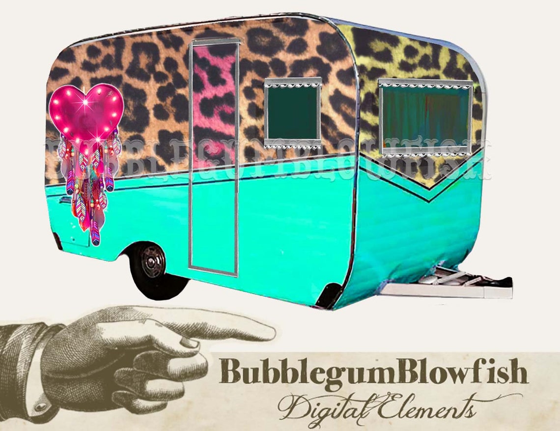 Funky Fun Cheetah Leopard Print Turquoise Shasta Trailer With | Etsy