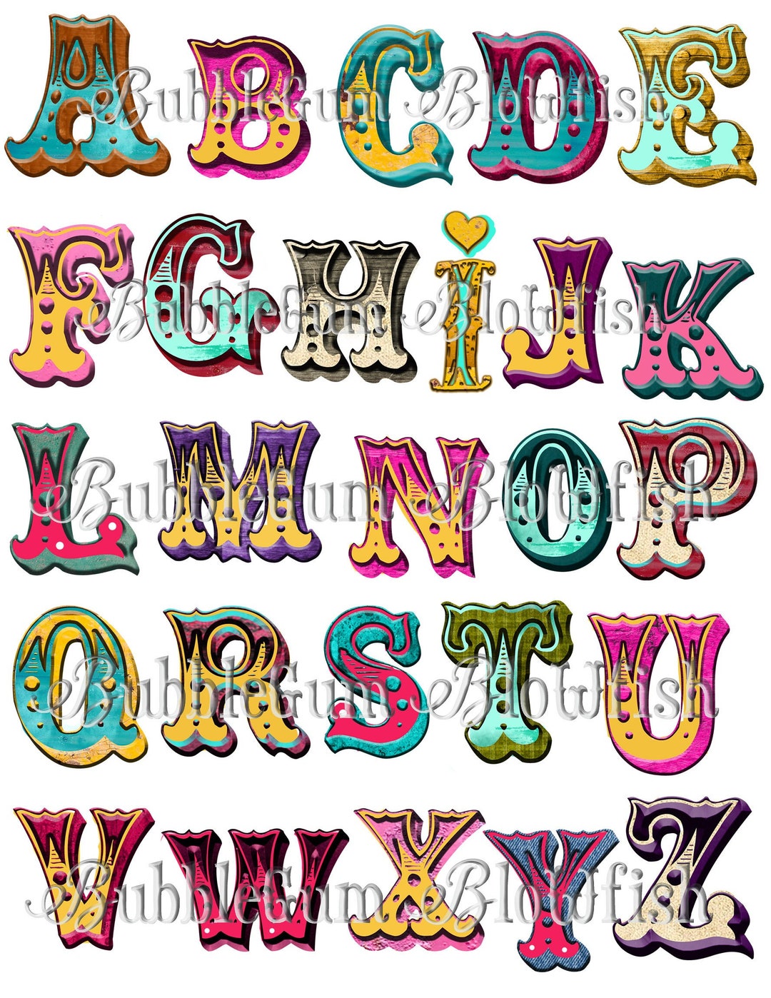 Circus Carnival Colorful Funky Alphabet Letters New Single File Collage ...