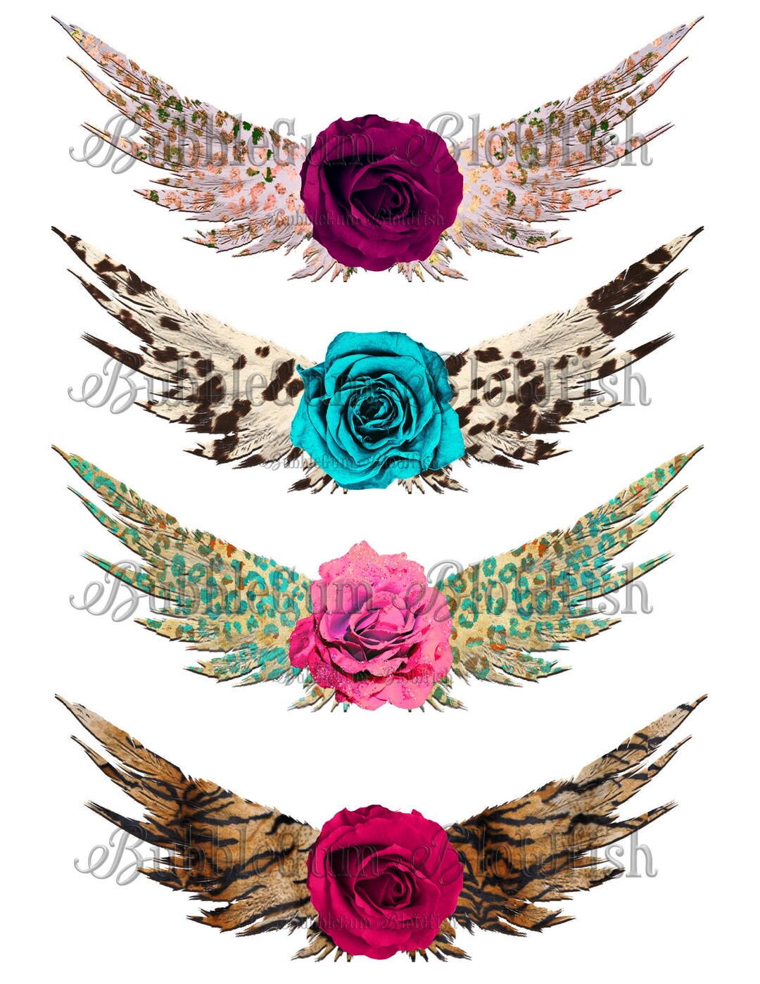 Funky Winged Roses 2 Angel Wings Fairy Wings Leopard Wings Cheetah ...