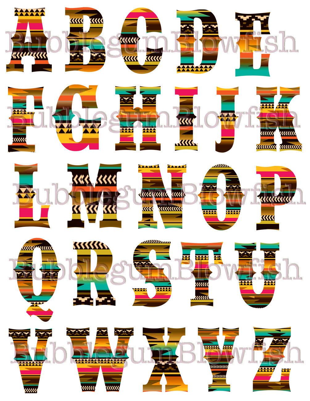 NEW Aztec Serape Alphabet Letters Single File Collage PNG Sheet Letters ...