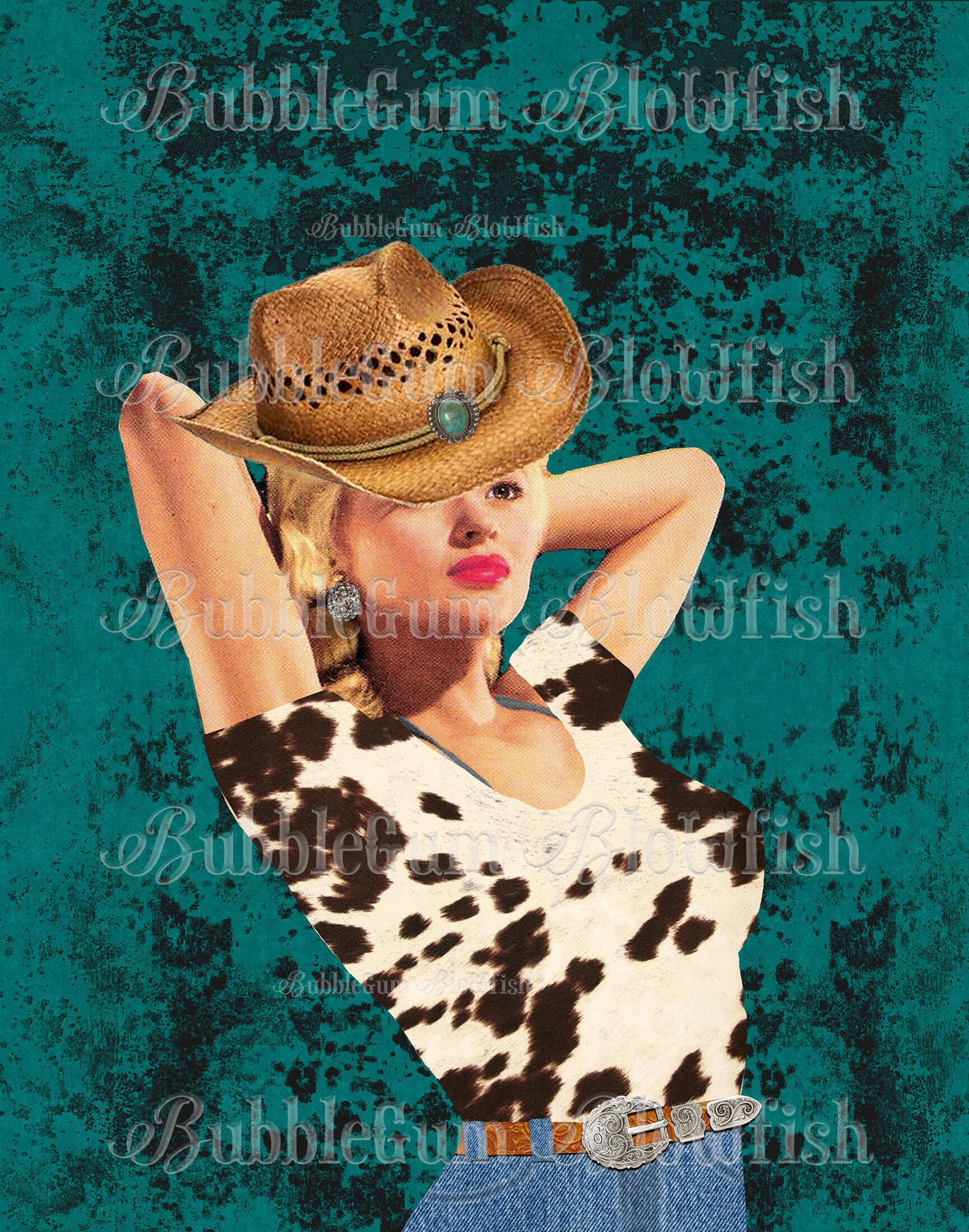 Cowgirl Cow Print Top Turquoise Tie Dye Digital Art Download | Etsy