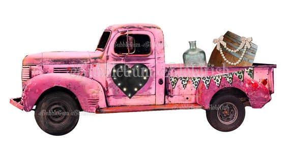 Pink Rusty Glam Vintage Pickup Truck Individual PNG File - Etsy