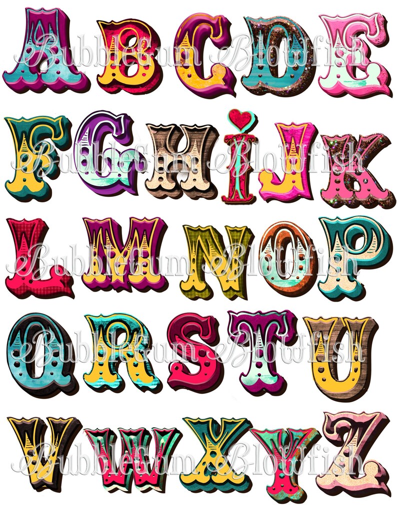 Circus Carnival Colorful Funky Alphabet Letters 2 New Single - Etsy