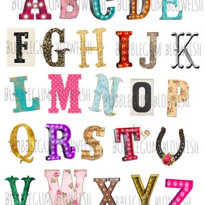 Shabby Funky Marquee Alphabet Letters Digital Graphic Design Elements ...