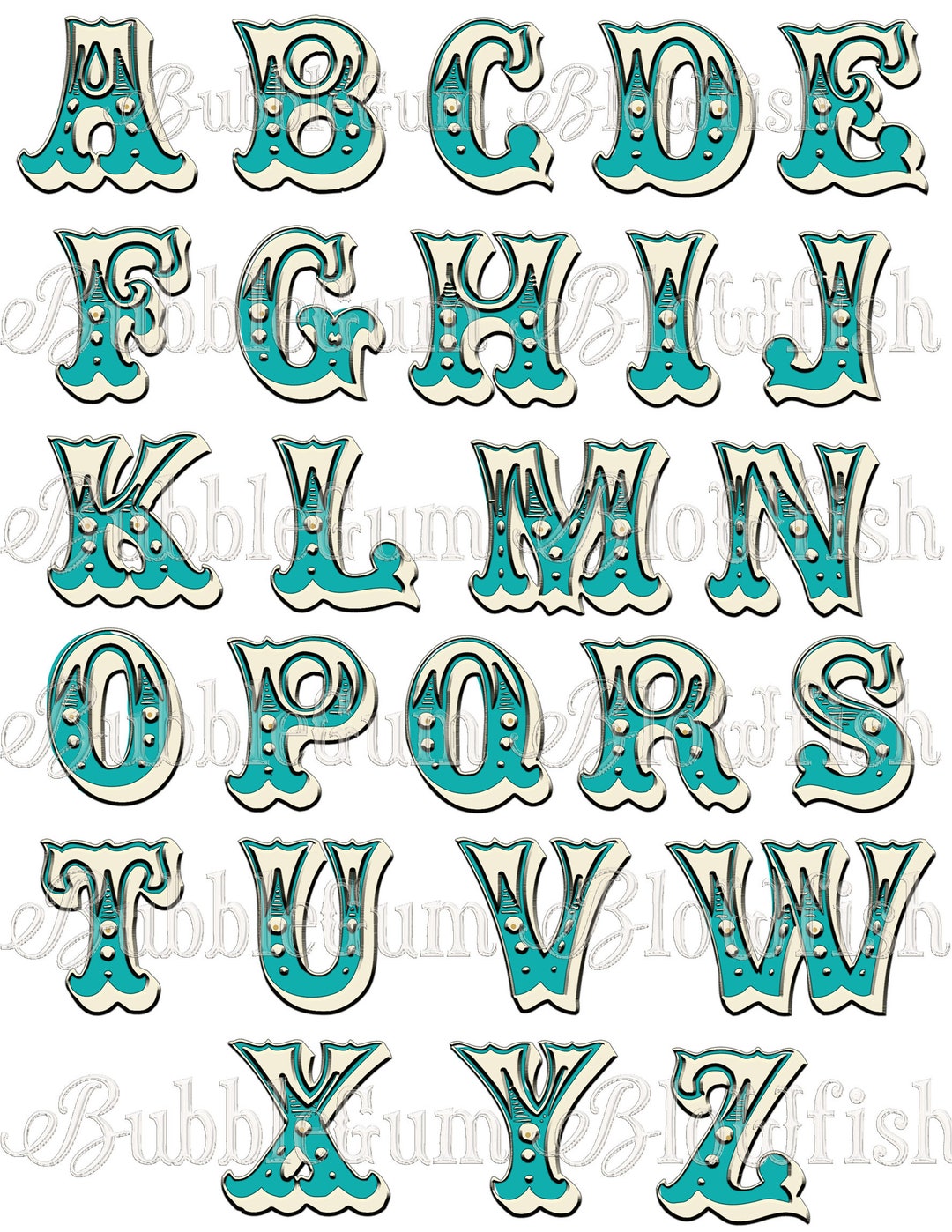 Circus Carnival Turquoise & Cream Alphabet Letters New Single File ...