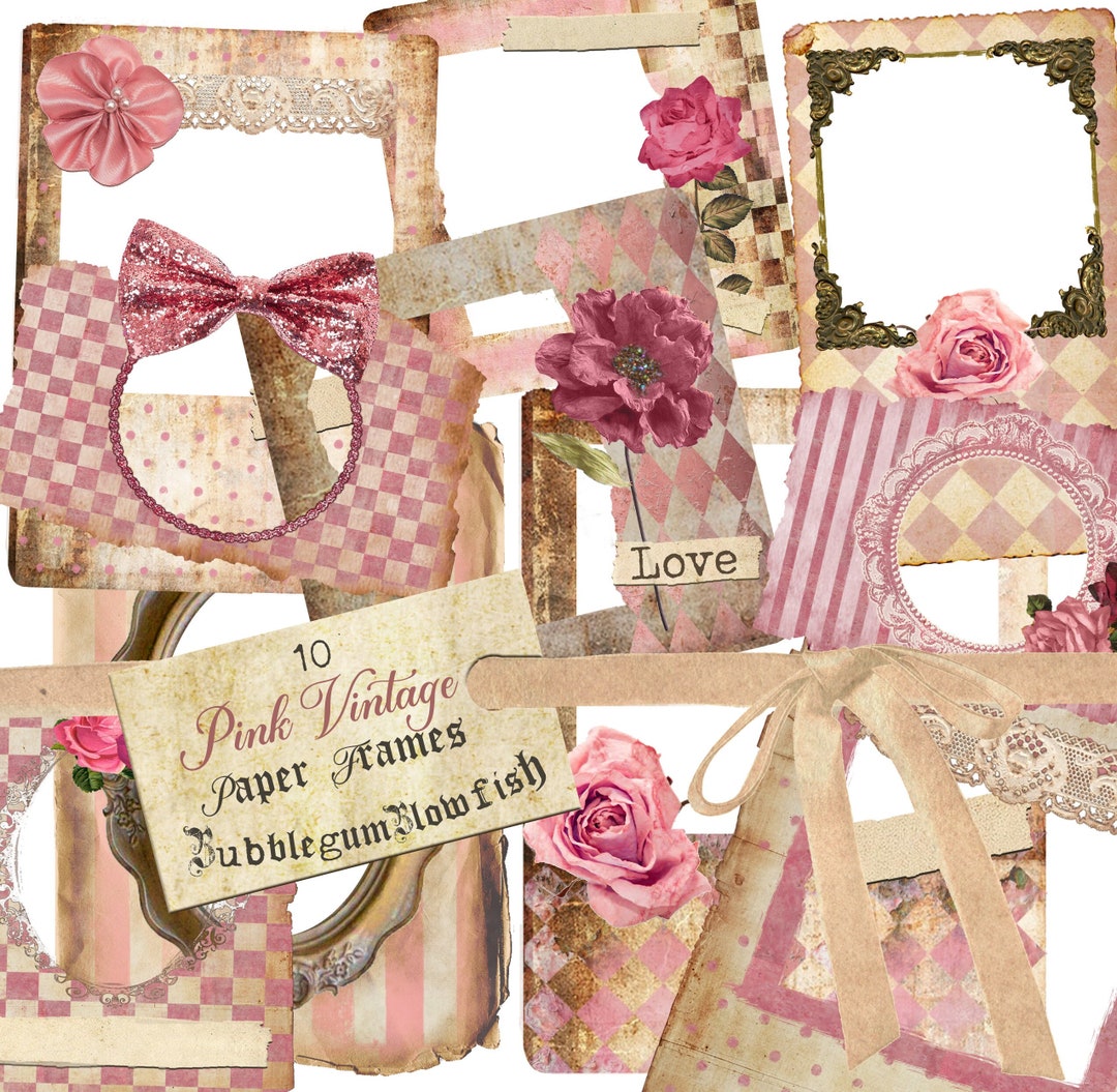 Pink Vintage Paper Frames #3 Digital Frame Pack Includes 3 Png Sheets ...