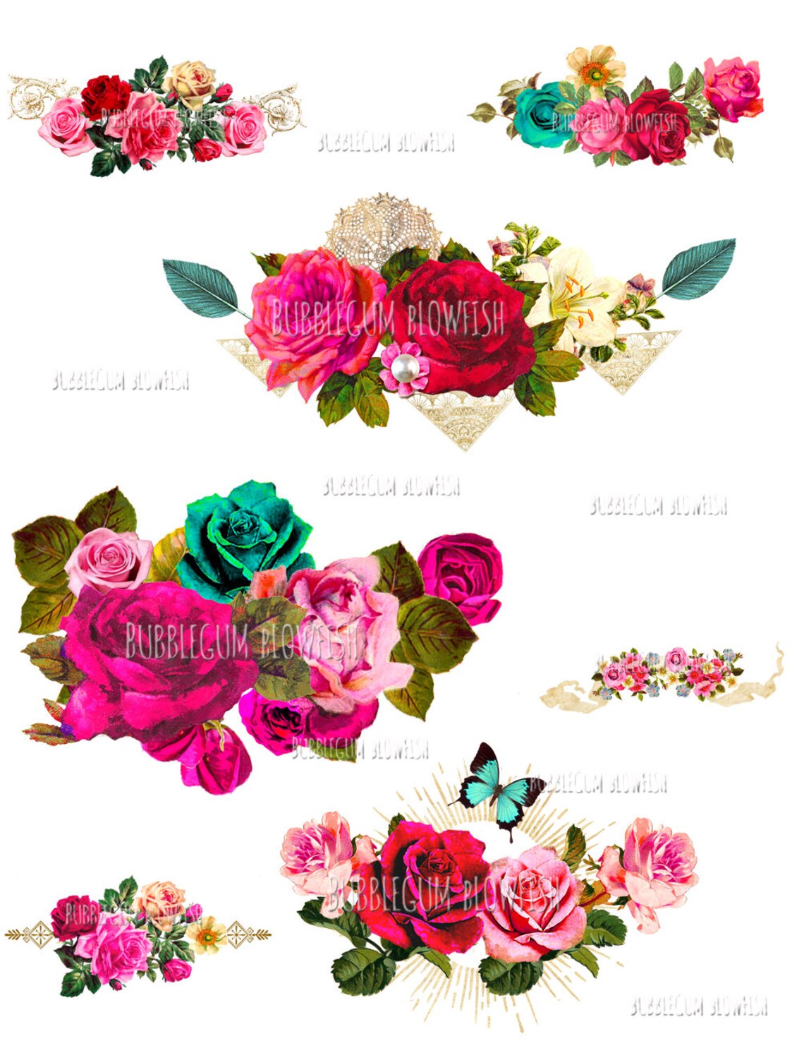 Shabby Boho Vintage Rose Clusters Rose Borders Digital Graphic - Etsy