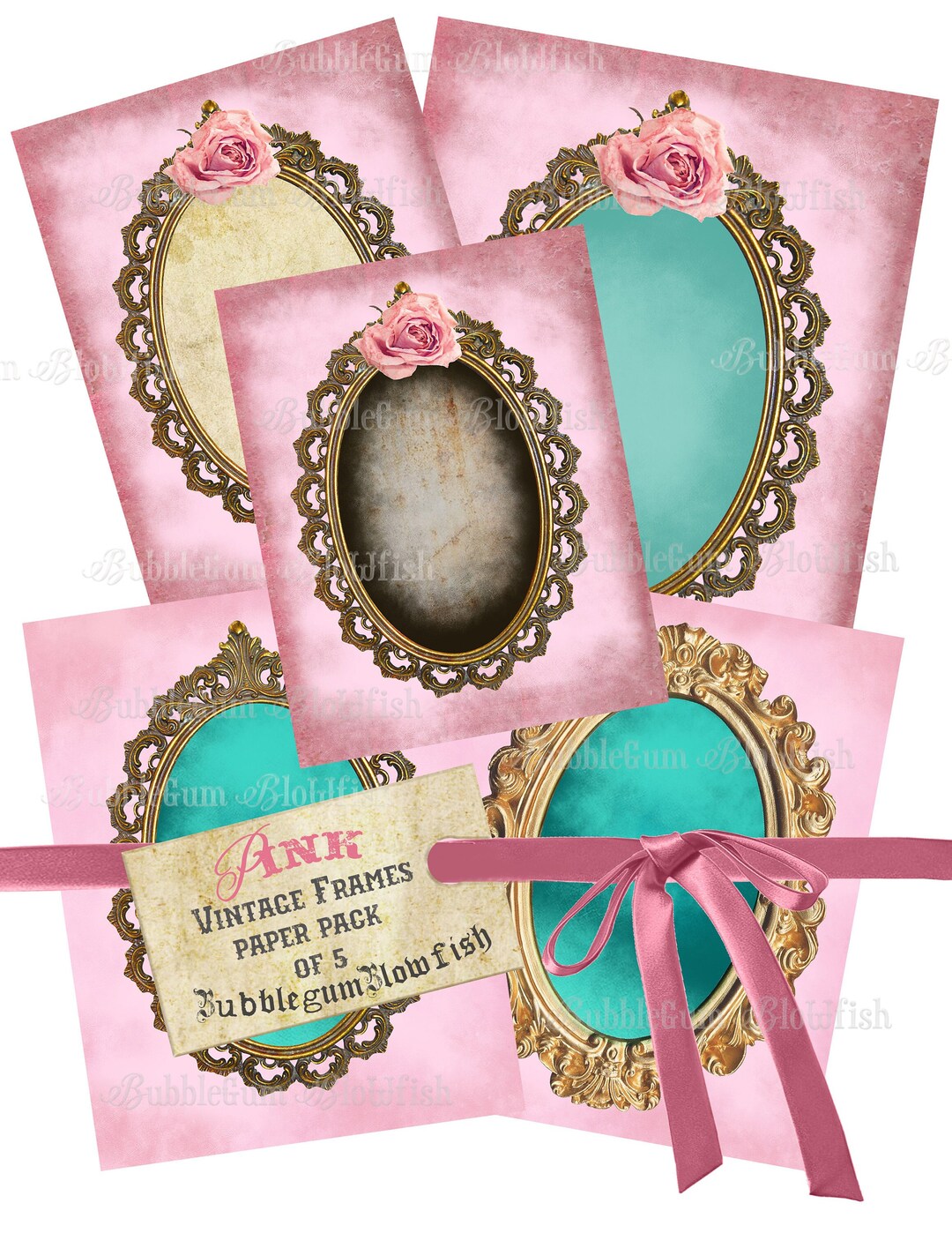 Pink Vintage Frames Digital Paper Pack Includes 5 Sheets Sized to ...