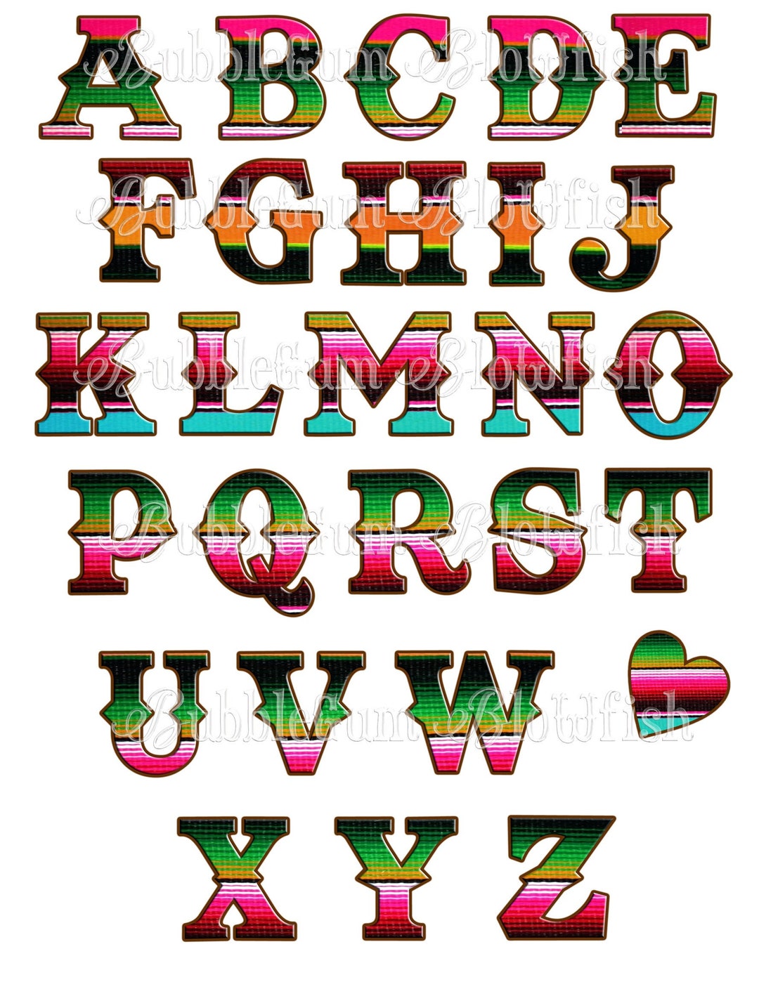 Mexican Serape Alphabet Letters NEW Single File Collage PNG Sheet ...